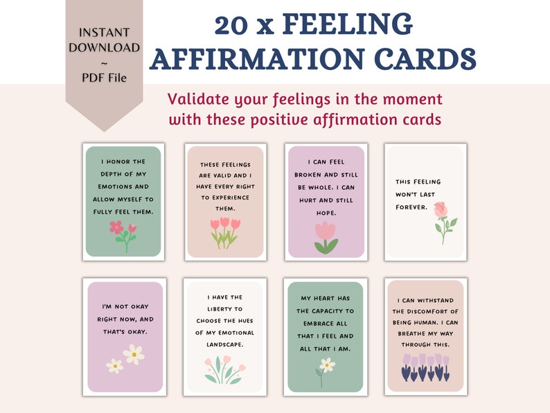 Positive Affirmation Cards for Validating Feelings Sitting With Your ...