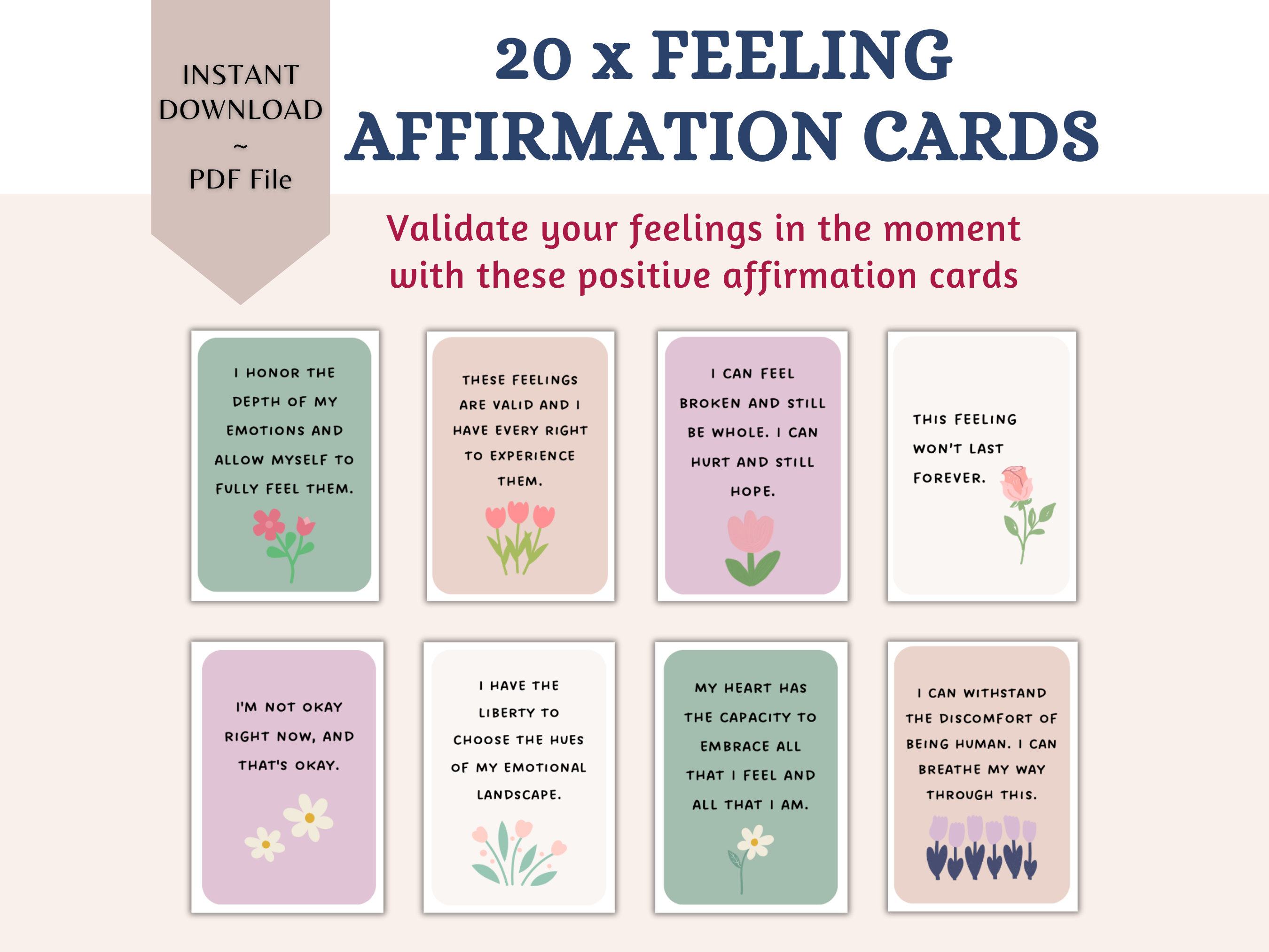 Positive Affirmation Cards for Validating Feelings Sitting With Your ...