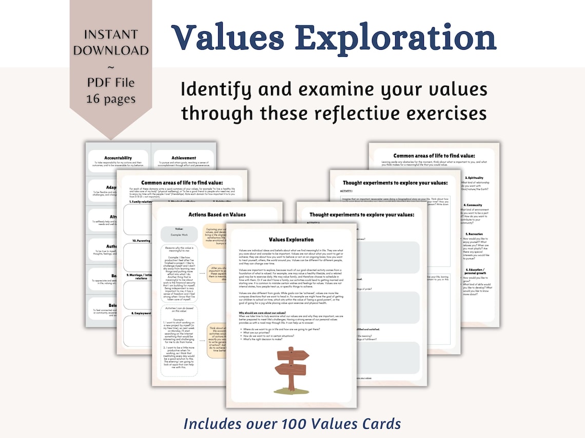 Personal Values Exploration Worksheets Core Values List Core Values and ...