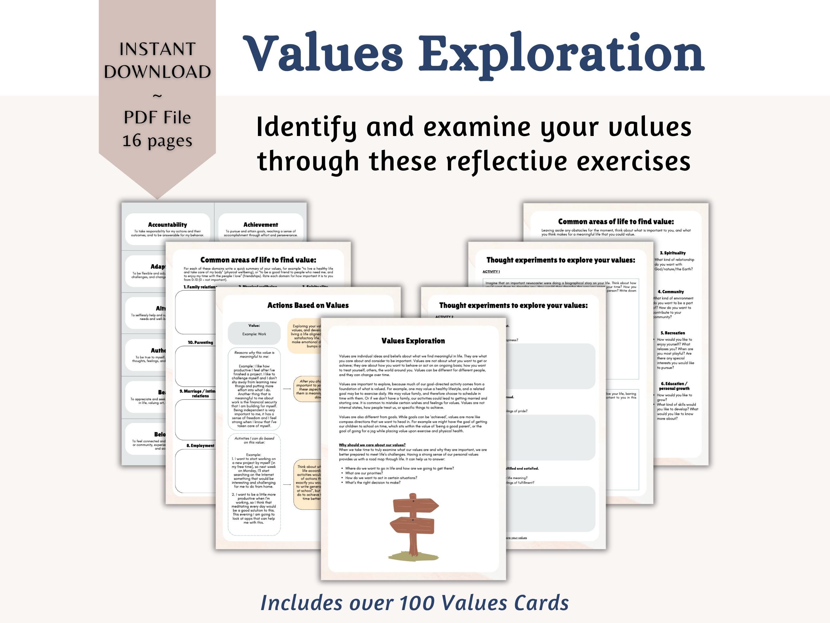 Personal Values Exploration Worksheets Core Values List Core Values and ...