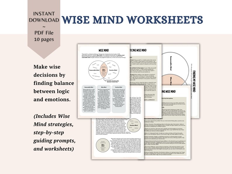 DBT Wise Mind Worksheets Dialectical Behavioral Therapy Wise Mind ...