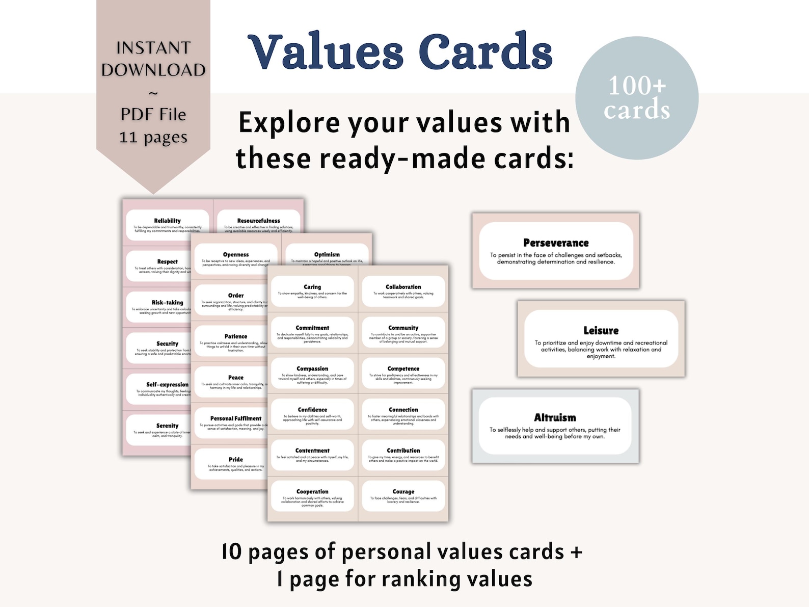 Core Values and Beliefs Worksheets Ranking Core Values Cards Sorting ...