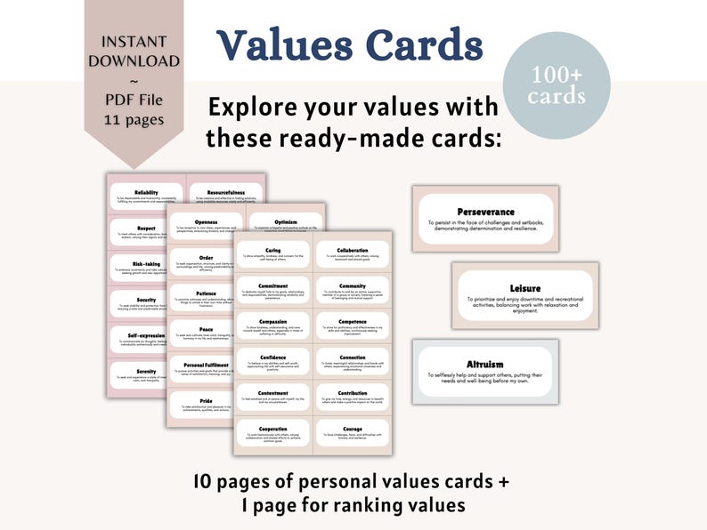 Core Values and Beliefs Worksheets Ranking Core Values Cards Sorting ...
