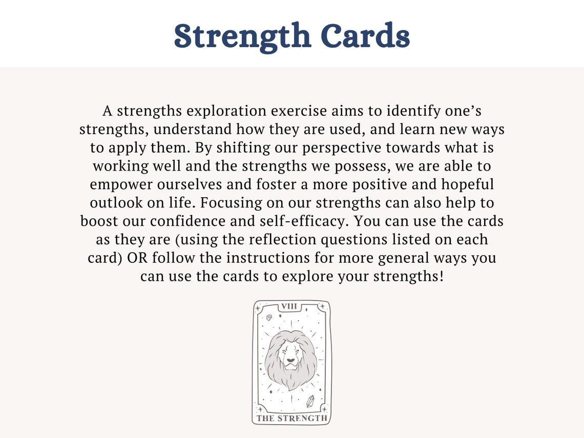 Strengths Based Cards Inner Strength Worksheets Self-esteem Tool ...