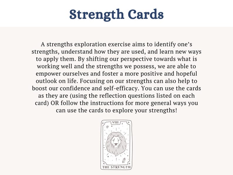Strengths Based Cards Inner Strength Worksheets Self-esteem Tool ...