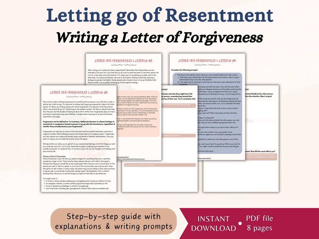 Forgiveness Worksheet Letting Go of the Past Processing Resentment ...
