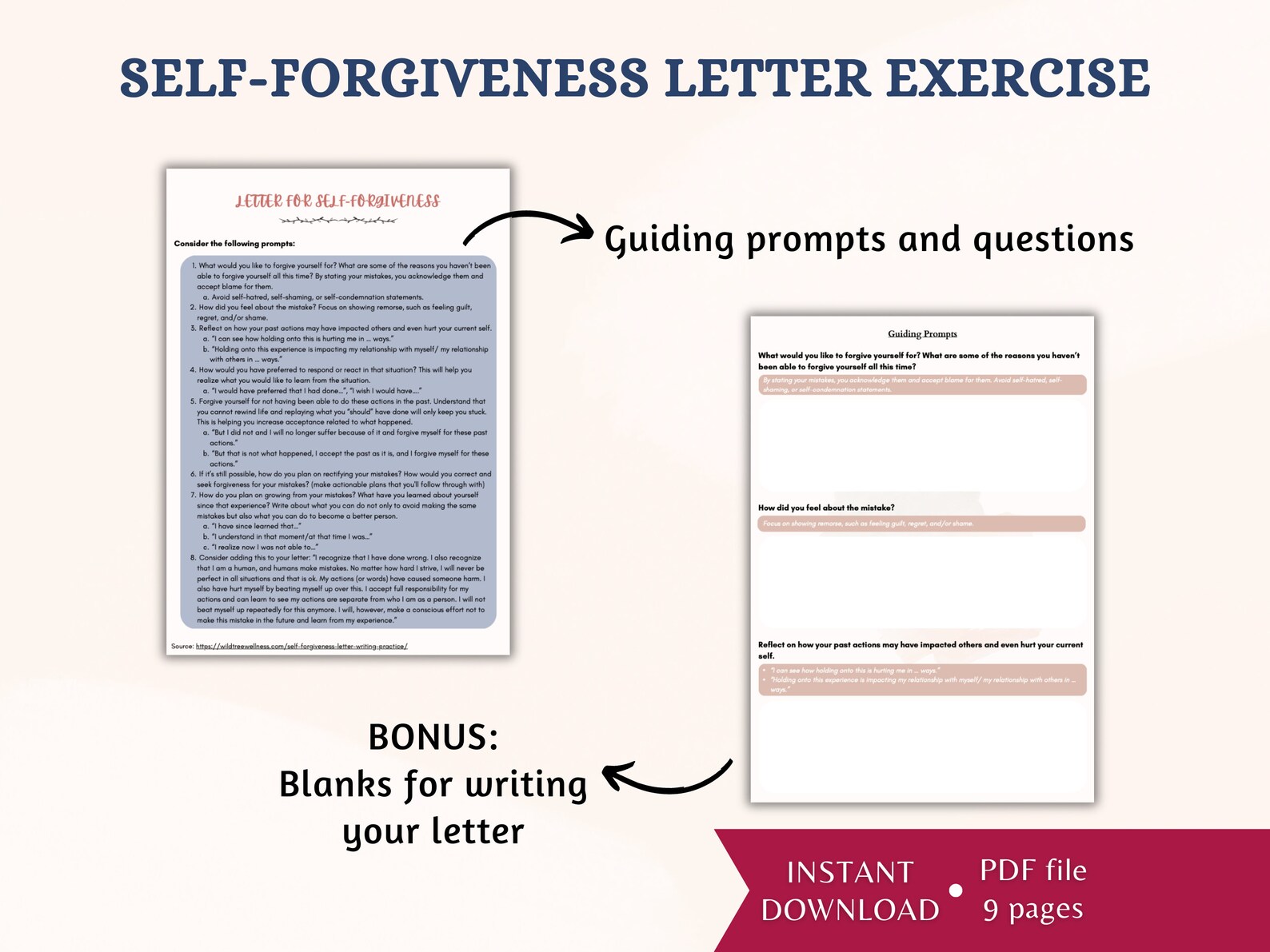Self Forgiveness Worksheet Self Forgiveness Exercise Self Esteem Self ...