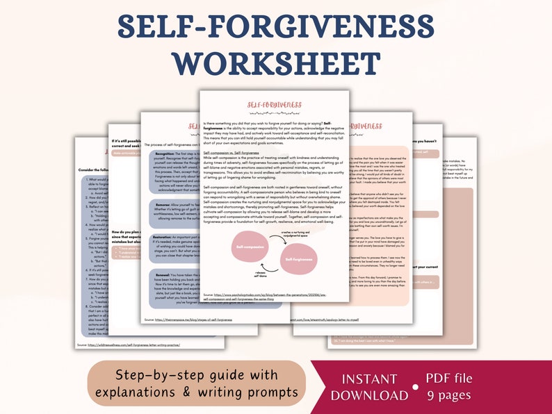 Self Forgiveness Worksheet Self Forgiveness Exercise Self Esteem Self ...