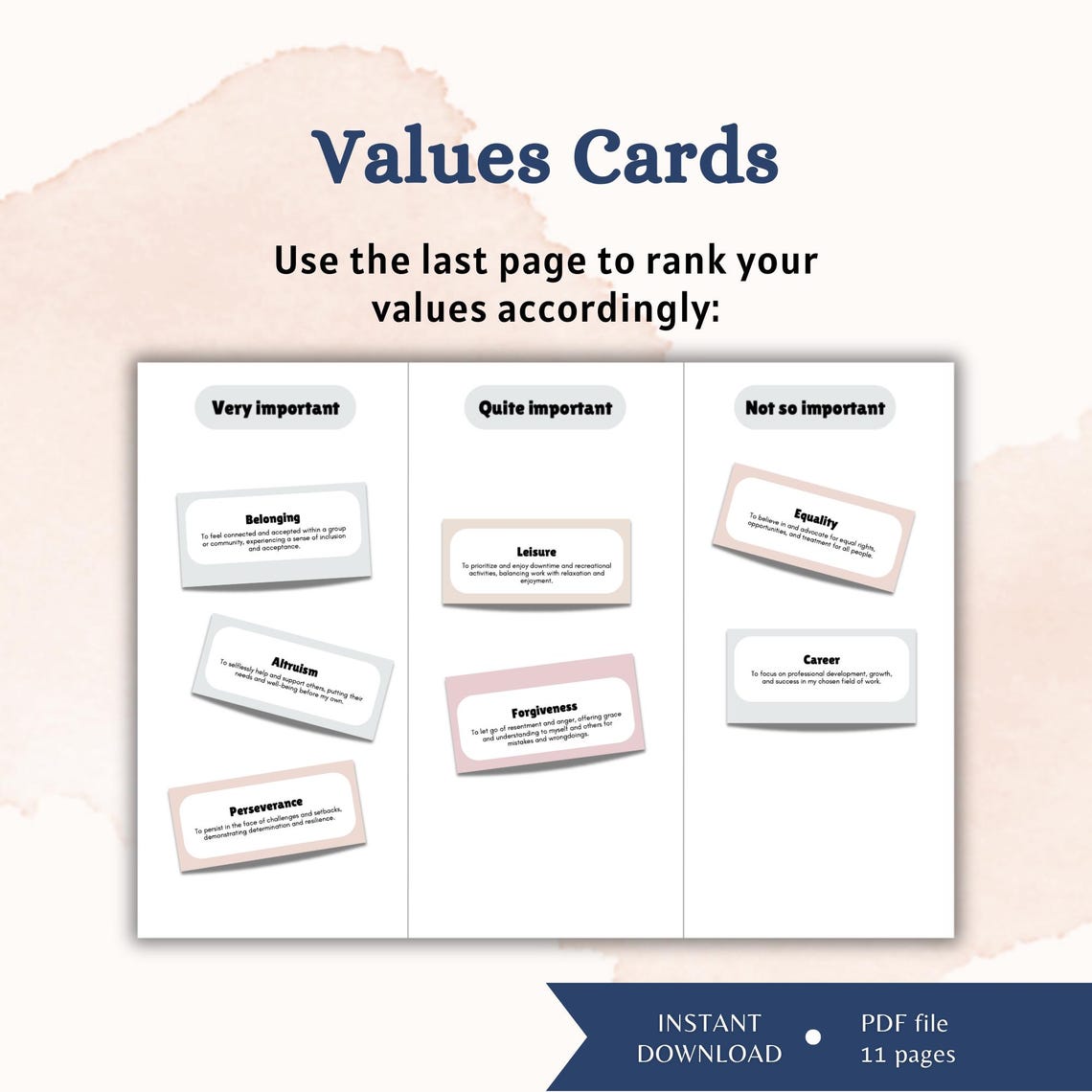 Core Values and Beliefs Worksheets Ranking Core Values Cards Sorting ...