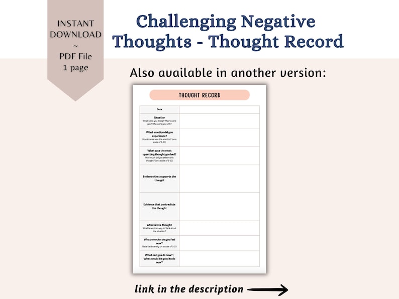 Thought Record CBT Therapy Worksheets Challenging Automatic Negative ...