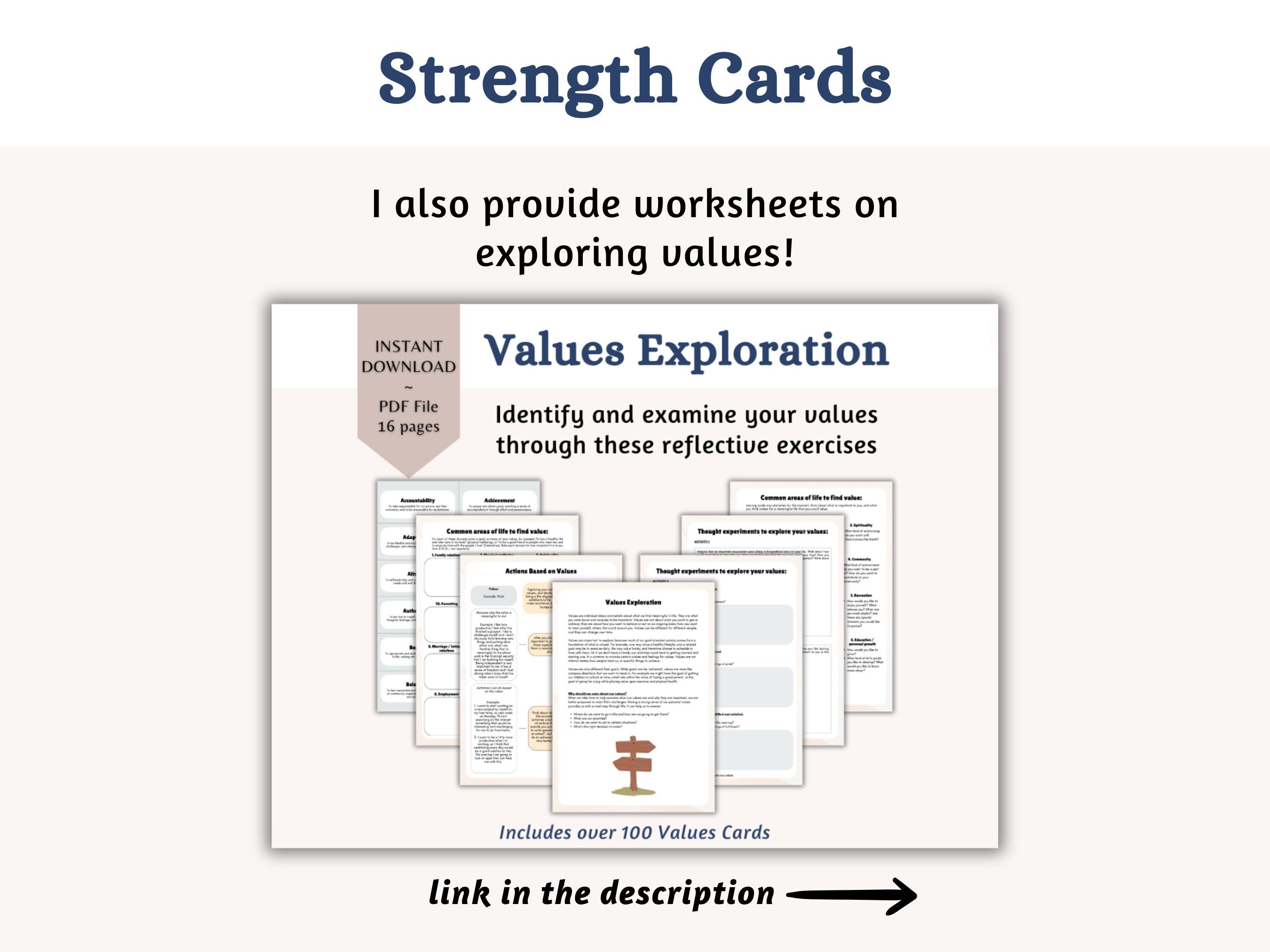 Strengths Based Cards Inner Strength Worksheets Self-esteem Tool ...
