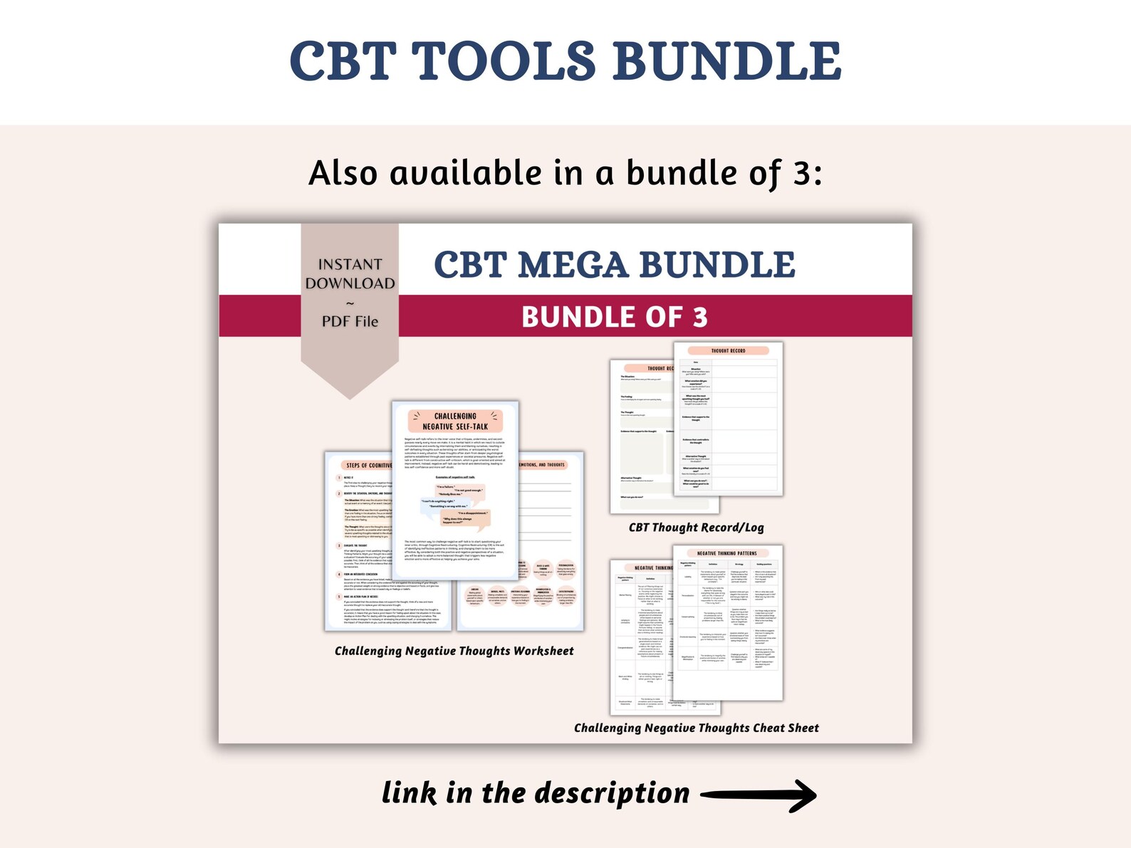 CBT Printable Worksheet Thought Record Thought Log Thought Tracker ...