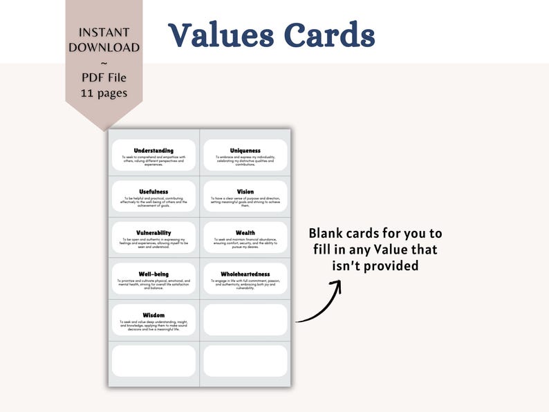 Core Values and Beliefs Worksheets Ranking Core Values Cards Sorting ...