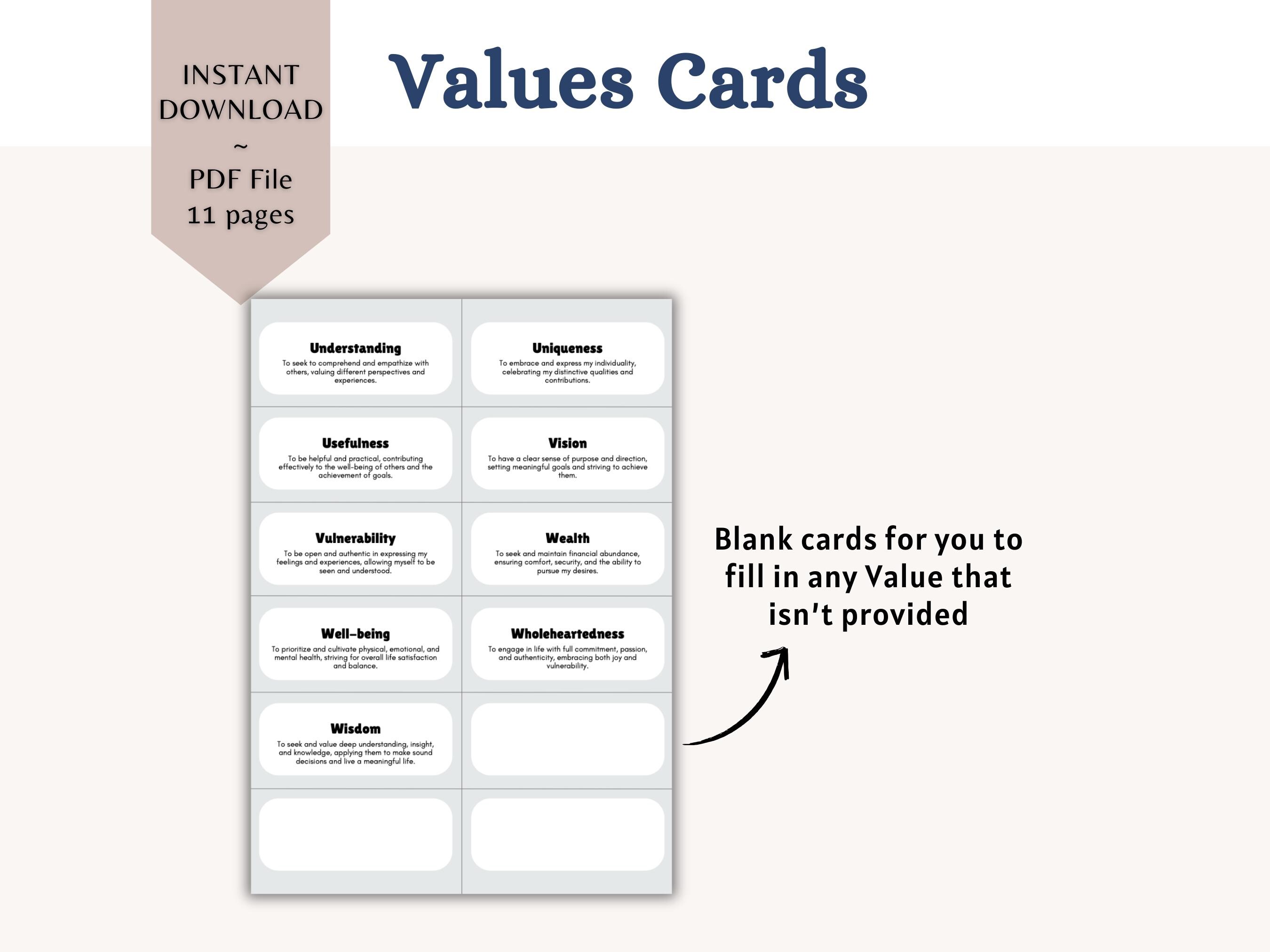 Core Values and Beliefs Worksheets Ranking Core Values Cards Sorting ...