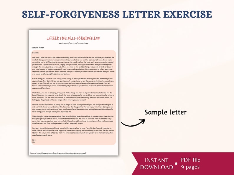 Self Forgiveness Worksheet Self Forgiveness Exercise Self Esteem Self ...