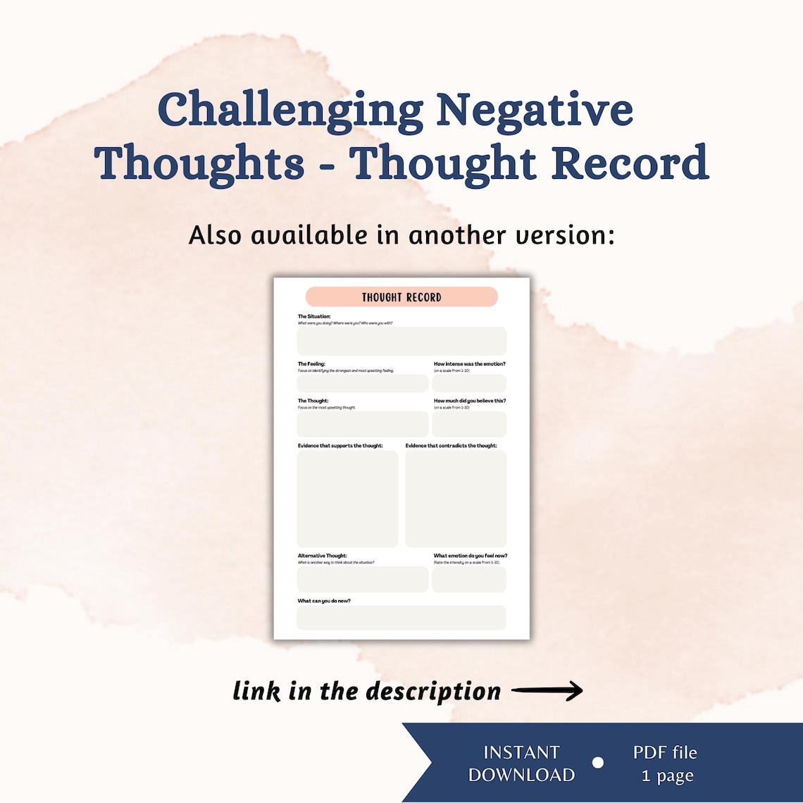 CBT Printable Worksheet Thought Record Thought Log Thought Tracker ...