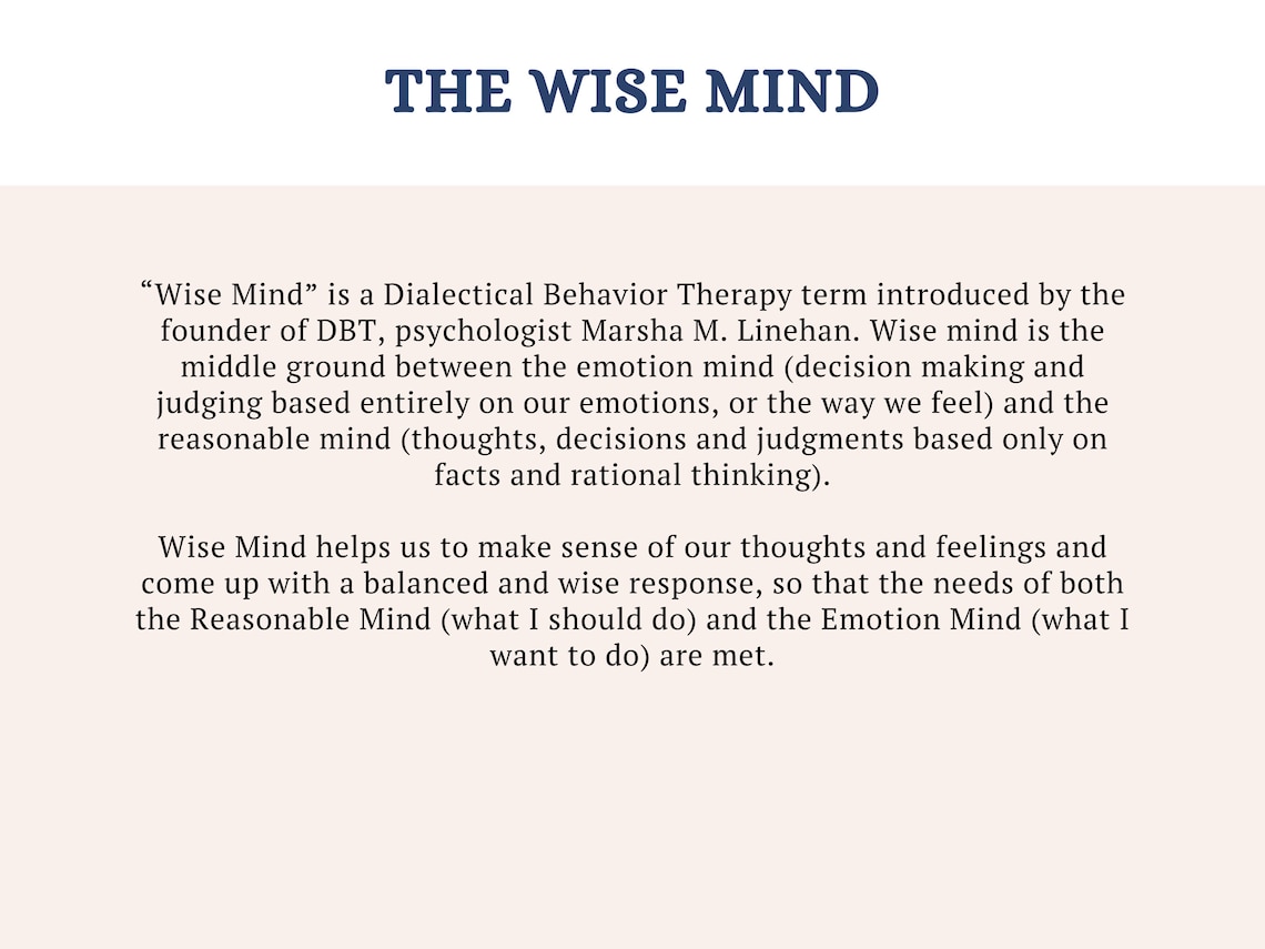 DBT Wise Mind Worksheets Dialectical Behavioral Therapy Wise Mind Resource Mindfulness Wise Mind ...