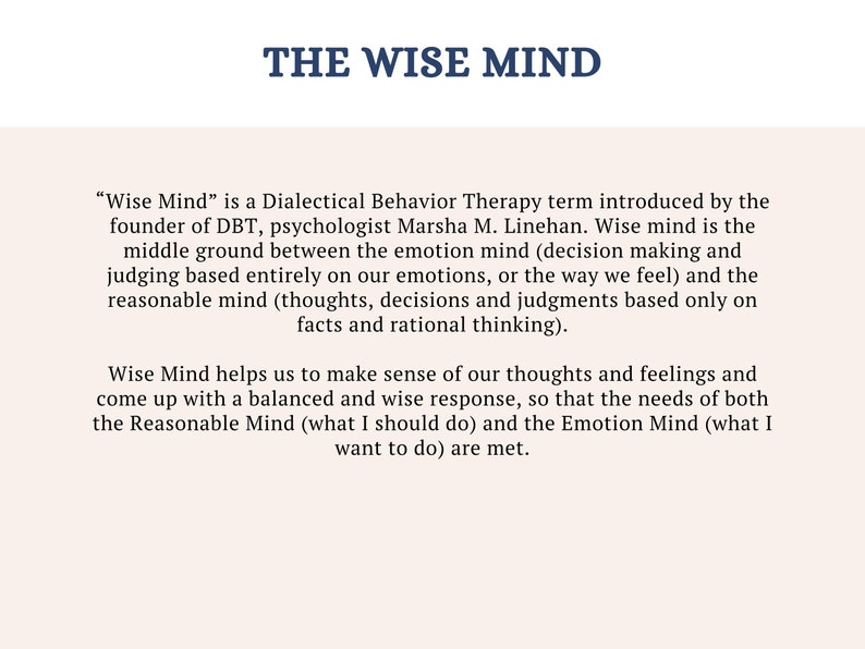 DBT Wise Mind Worksheets Dialectical Behavioral Therapy Wise Mind Resource Mindfulness Wise Mind ...
