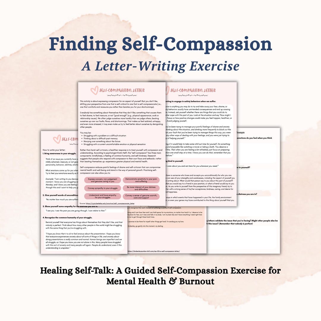 Self Compassion Worksheet Emotional Processing Therapy Tool for Self ...