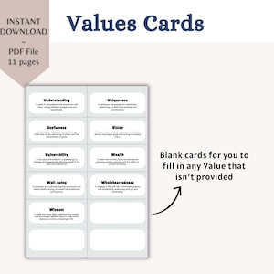 Personal Values Card Exercise for Values Exploration Cards Printable Core Values Identification ...