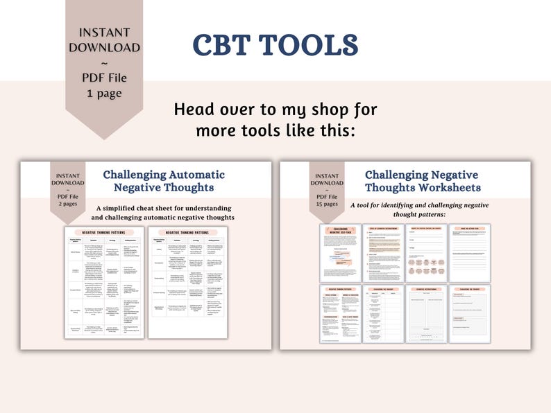 CBT Printable Worksheet Thought Record Thought Log Thought Tracker ...