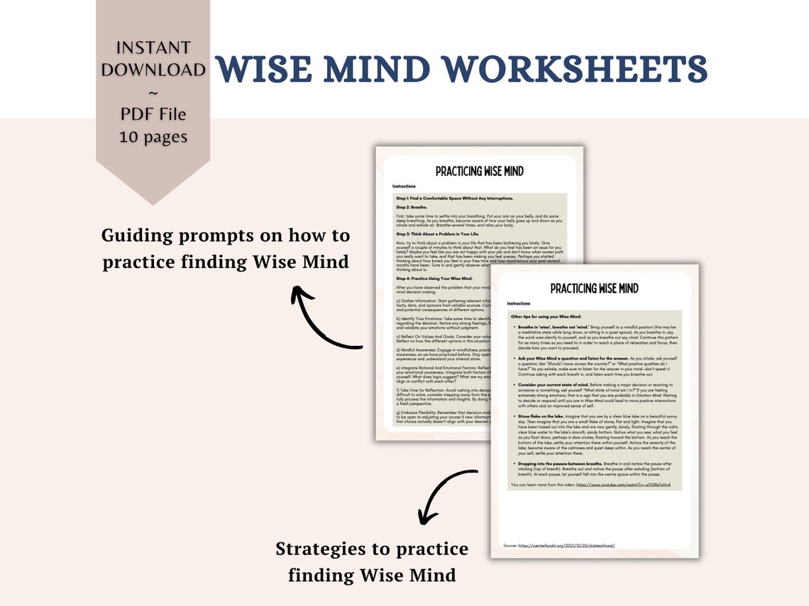 DBT Wise Mind Worksheets Dialectical Behavioral Therapy Wise Mind ...