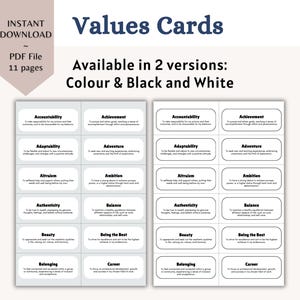 Personal Values Card Exercise for Values Exploration Cards Printable ...