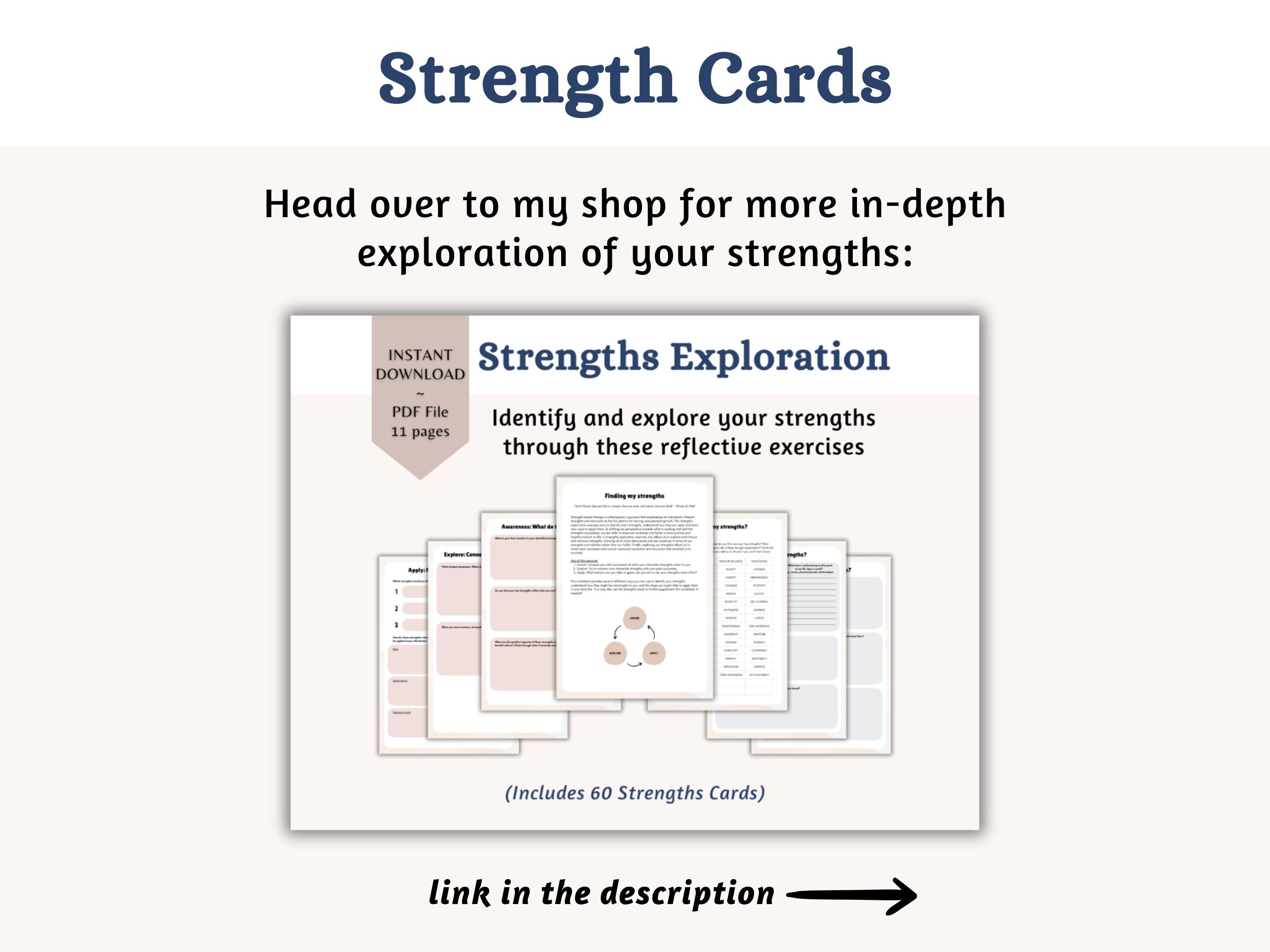 Strengths Based Cards Inner Strength Worksheets Self-esteem Tool ...