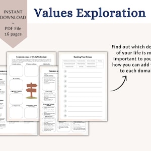 Personal Values Exploration Worksheets Core Values List Core Values and ...