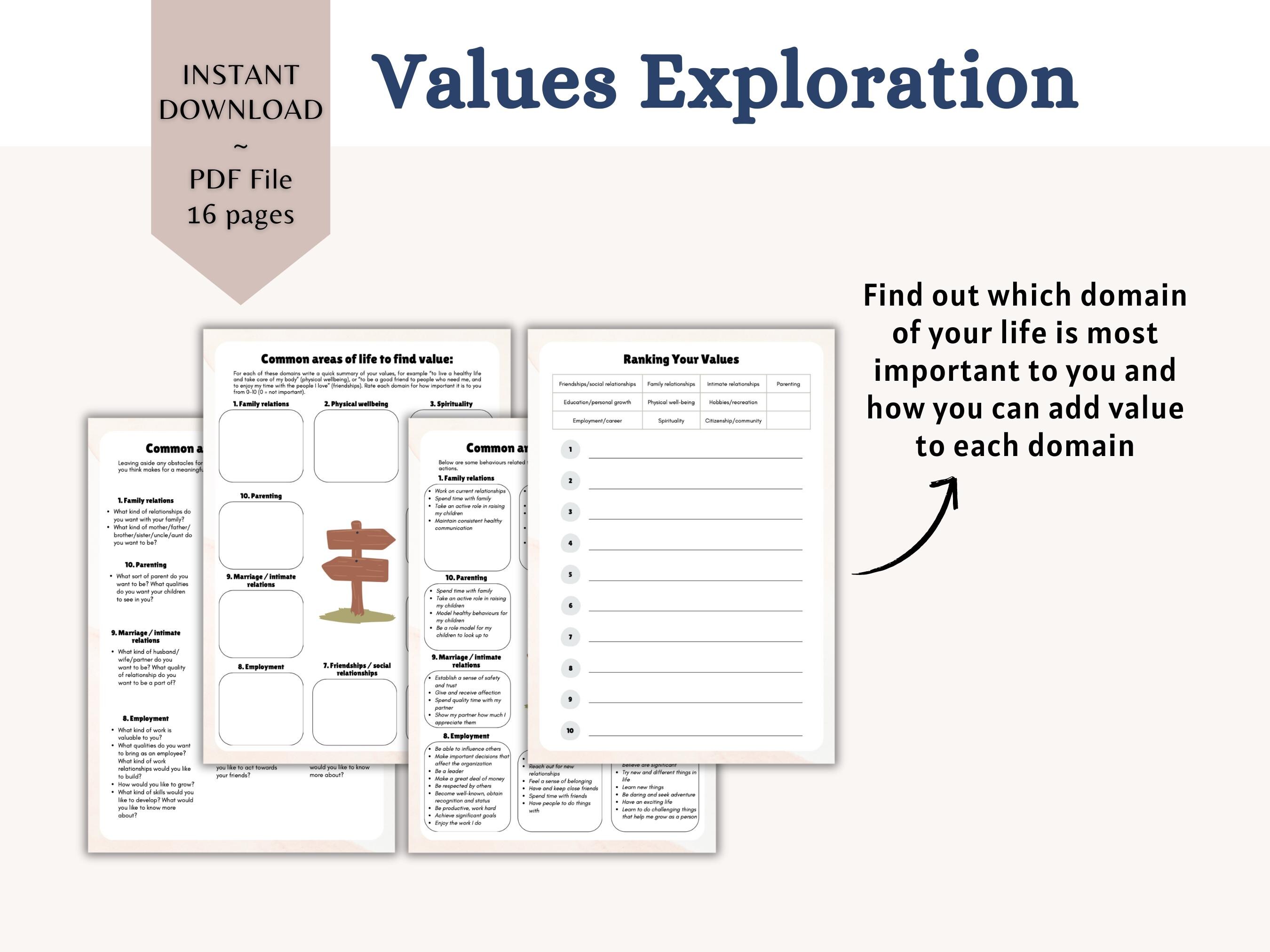 Personal Values Exploration Worksheets Core Values List Core Values and ...