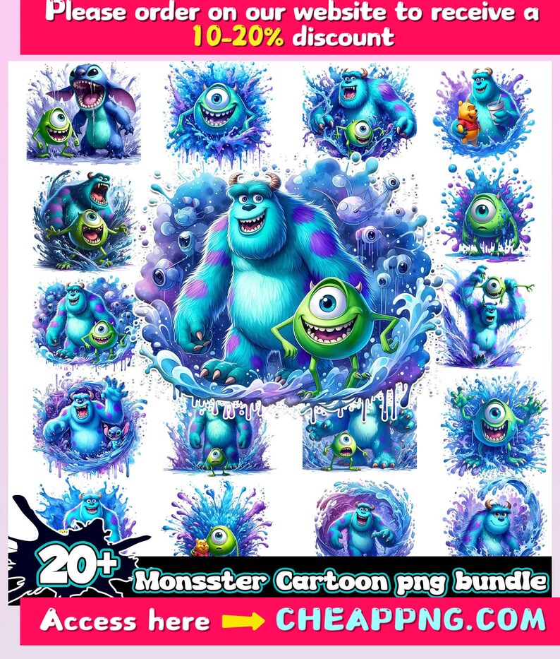 Monsters Inc Splash and Watercolor Digital Design PNG File for ...