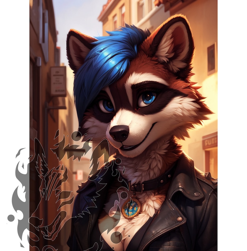 Anthro Blue-haired Raccoon Girl Adoptable Fursona Digital Download HD ...