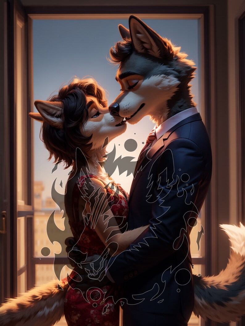 Furry Wolf Couple Image Digital Download One of a Kind Unique Concept Art of Cute Anthro Couple ...
