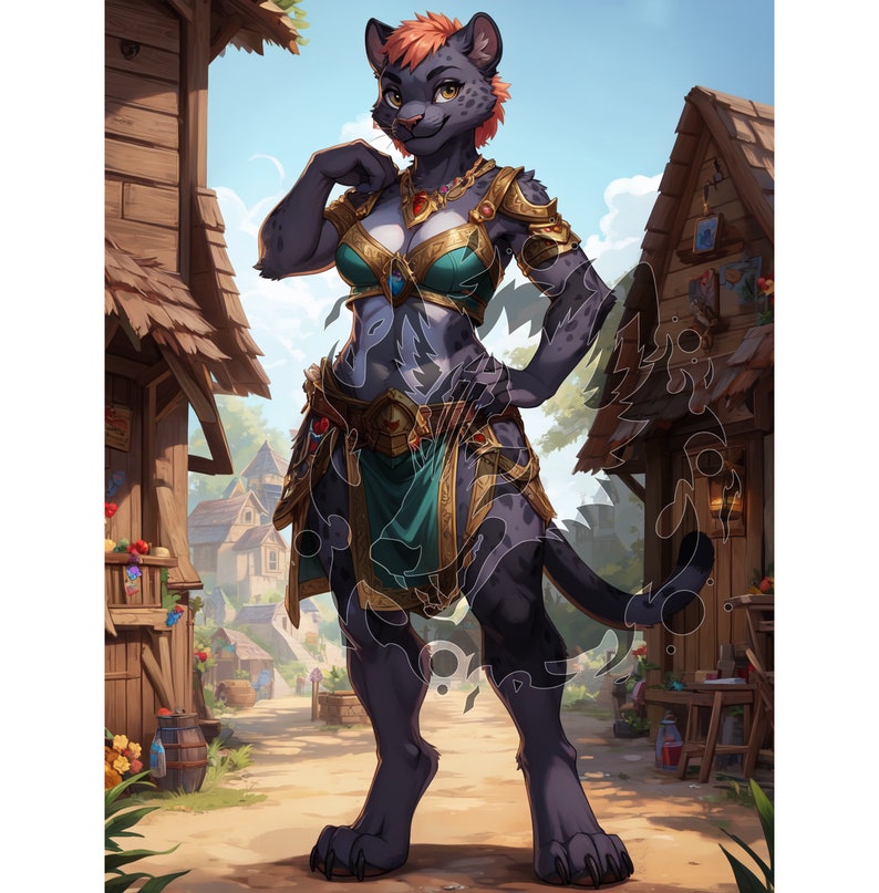 Anthro Panther Image Digital Download HD Image Original Concept Art for Story Ideas, Cute Female ...