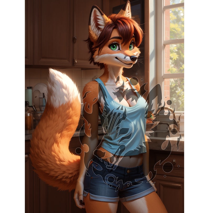 Anthro Fox Girl Image - Digital Download HD Image - Unique Original Concept Art for Green Eyes ...
