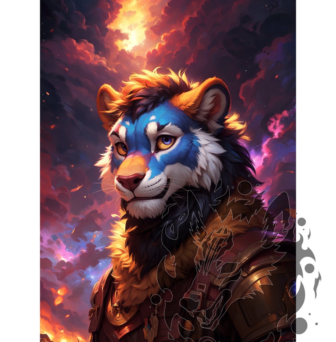 Anthro Blue Lion Image Digital Download HD Image Unique Concept Art ...