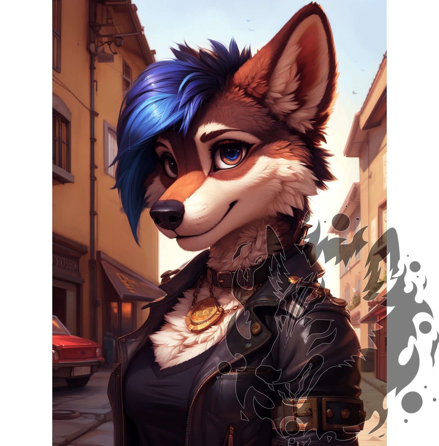 Anthro Blue-haired Wolf Girl Image - Digital Download HD Image - Original Concept Art for Story ...