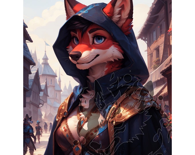 Anthro Fox Girl Image Digital Download HD Image Unique Original Fantasy Concept Art for Furry ...