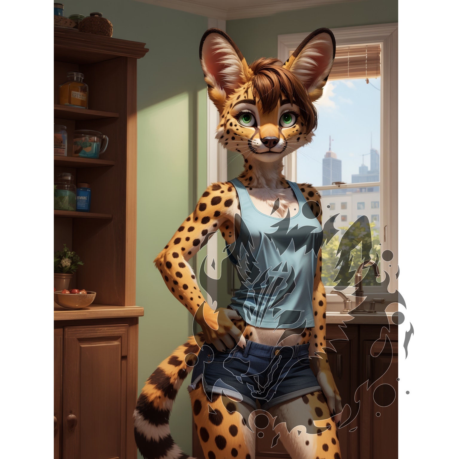 Anthro Serval Girl Image - Digital Download HD Image - Unique Original Concept Art for Normcore ...
