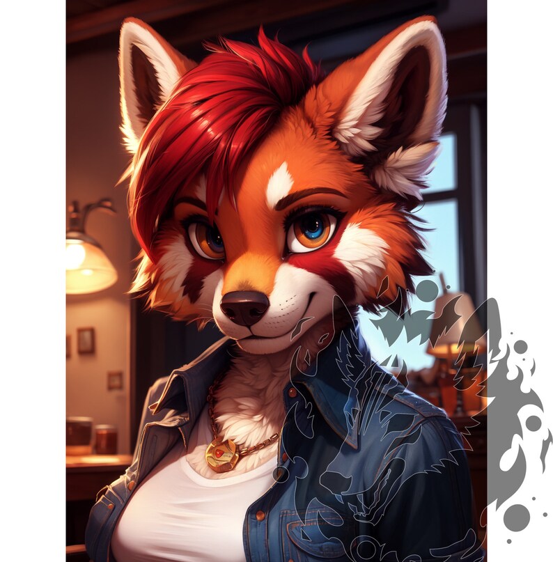 Anthro Stylish Red Panda Girl Concept Art Image Digital Download HD Image Original Character for ...