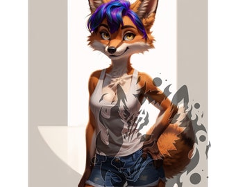 Anthro Fox Girl Image Digital Download HD Image Unique Original Fantasy Concept Art for Furry ...