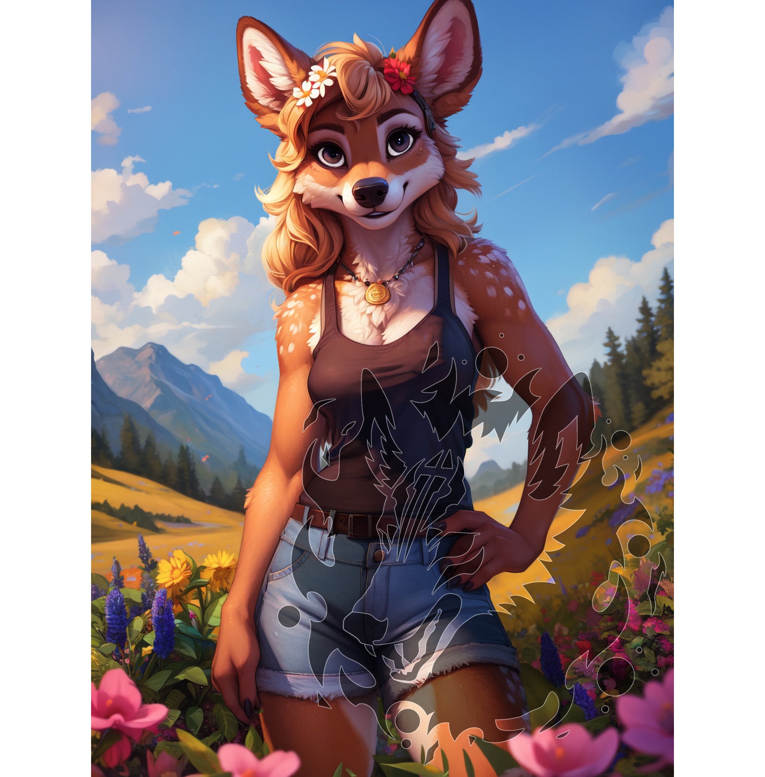 Anthro Deer Image - Digital Download HD Image - Original Concept Art for Story Idea, Female Cute ...