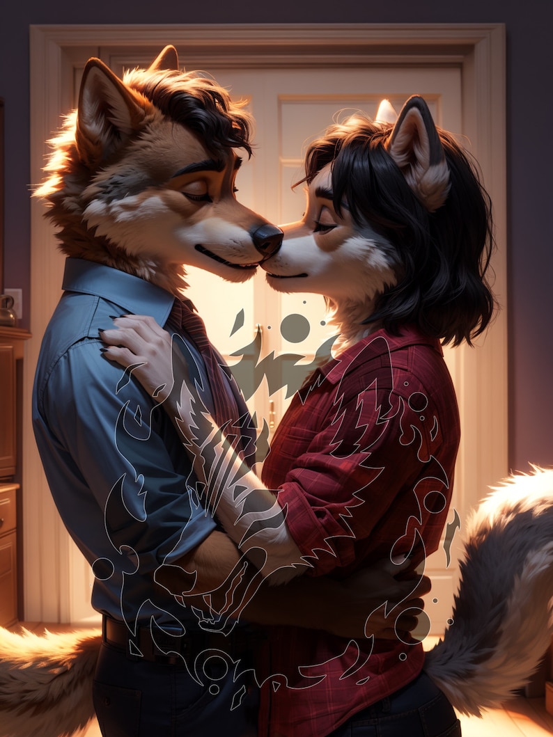 Furry Wolf Couple Image Digital Download One of a Kind Unique Concept Art of Cute Anthro Couple ...