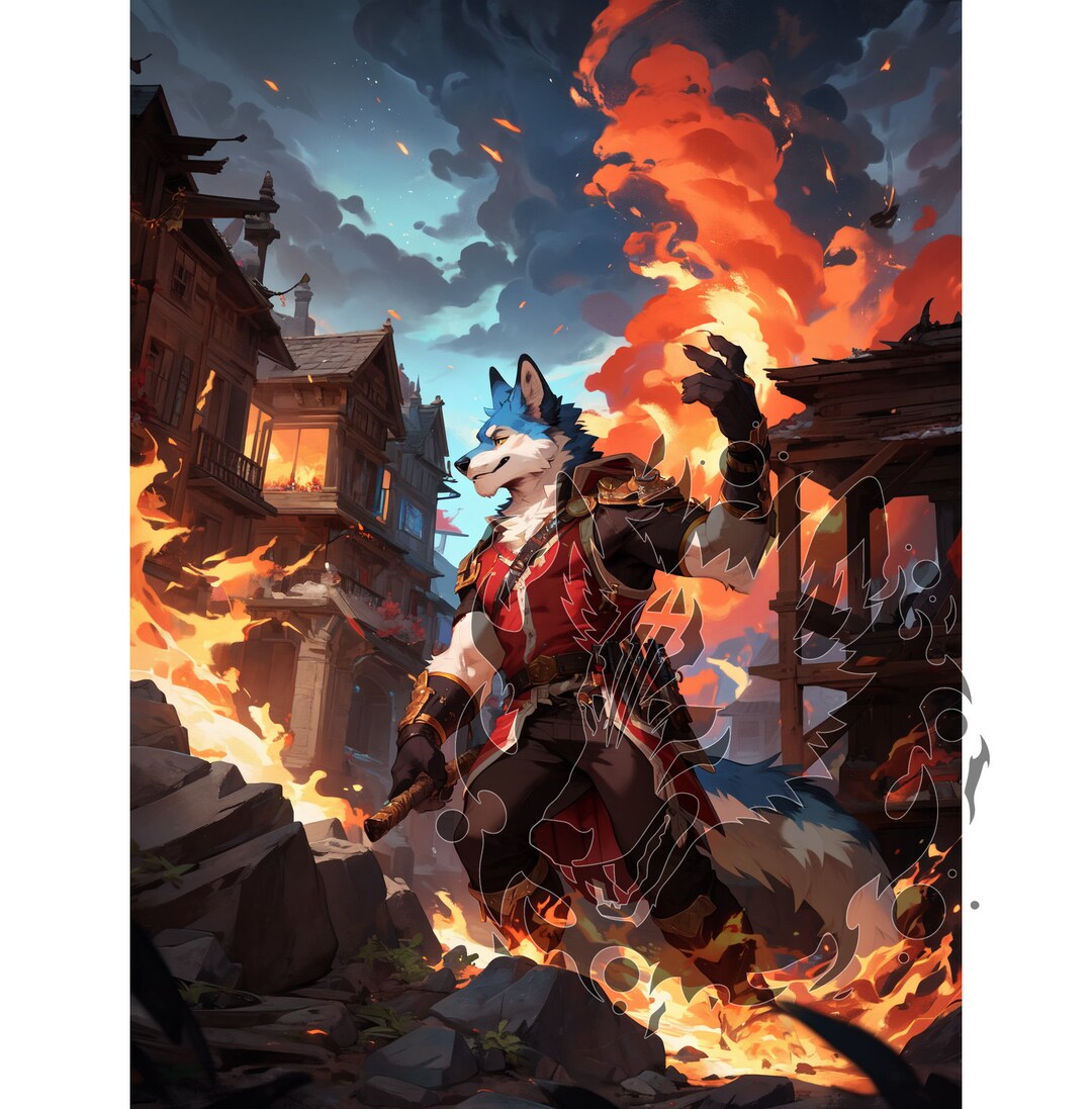 Anthro Wolf Fire Mage Image Digital Download HD Image Unique Concept ...