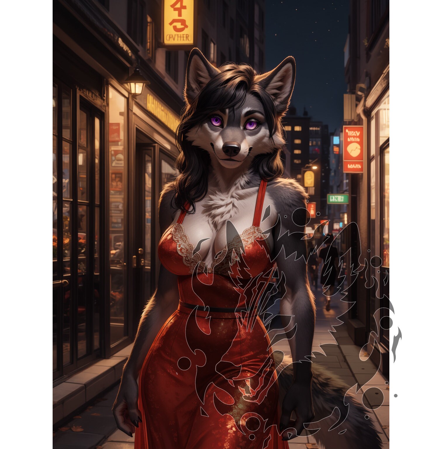 Anthro Gray Wolf Image Digital Download HD Image Original Concept Art for Cute Furry Girl in a ...