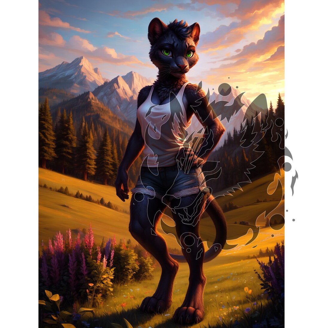 Anthro Panther Image - Digital Download HD Image - Original Concept Art for Story Ideas, Pretty ...