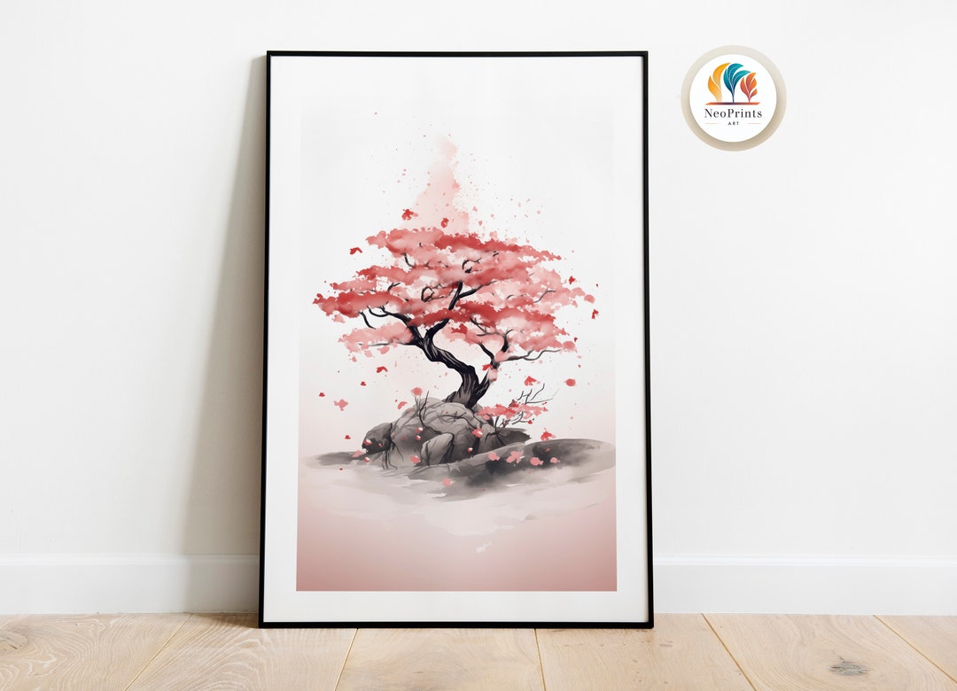 Cozy Minimalist Japanese Sakura Wall Art Neutral Abstract Poster Pink ...