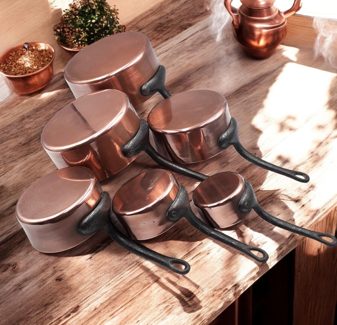 6 Copper Kitchen Pans Vintage Pan Set - Etsy