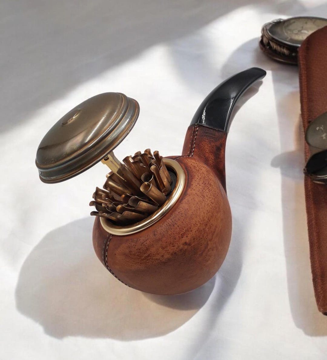 LONGCHAMP Cigarette Holder Cigarette Dispenser Pipe XXL Leather Vintage ...