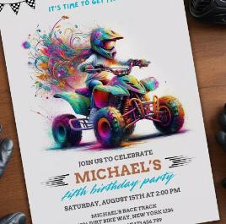 EDITABLE ATV Birthday Invitation, Four Wheeler Bike Invite, Motorcycle ...
